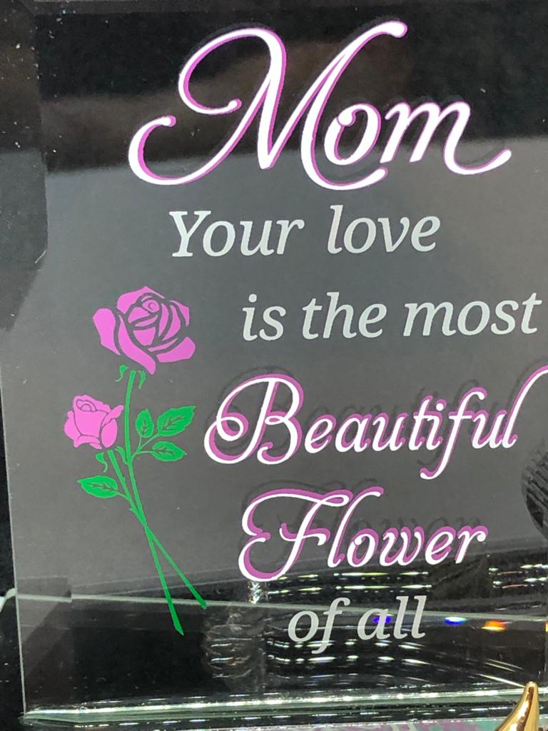 Glass Mom Figurine Pink Rose Accented with 22Kt Gold Mother's Day ...