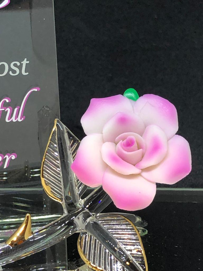 Glass Mom Figurine Pink Rose Accented with 22Kt Gold Mother's Day ...