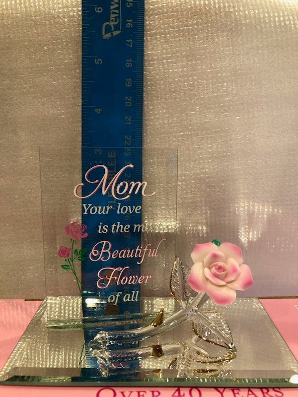 Glass Mom Figurine Pink Rose Accented with 22Kt Gold Mother's Day ...