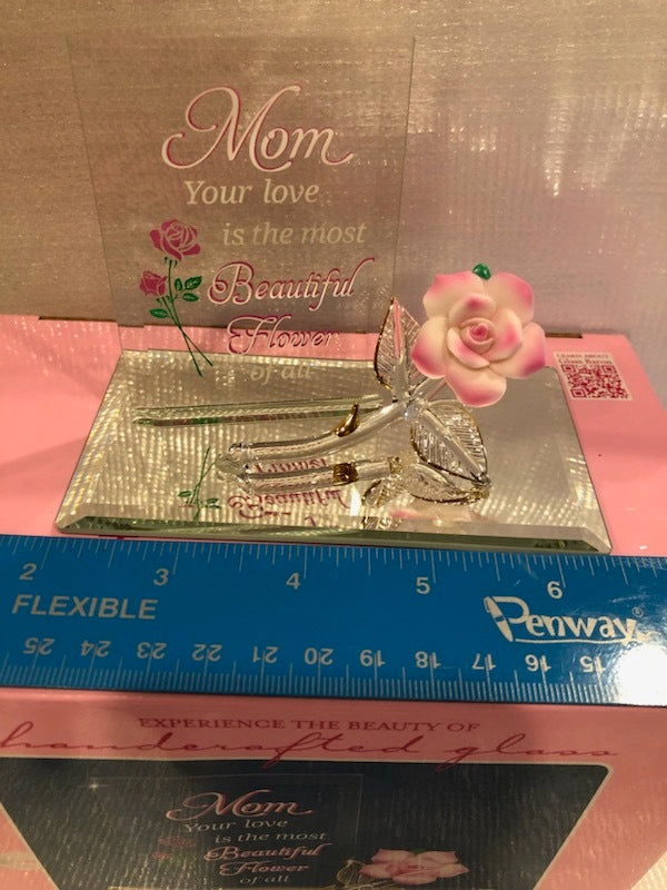 Glass Mom Figurine Pink Rose Accented with 22Kt Gold Mother's Day ...