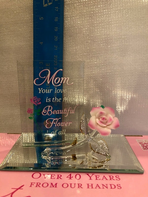 Glass Mom Figurine Pink Rose Accented with 22Kt Gold Mother's Day ...